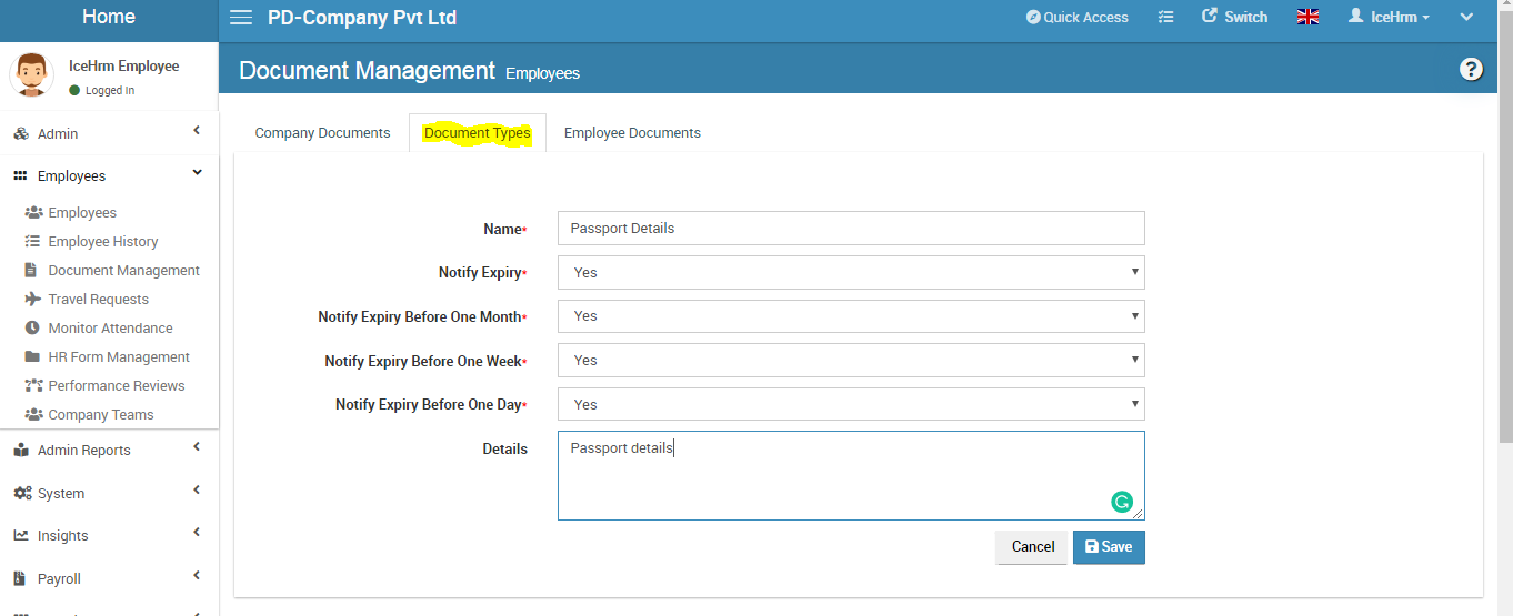 Document Management Feature In IceHrm