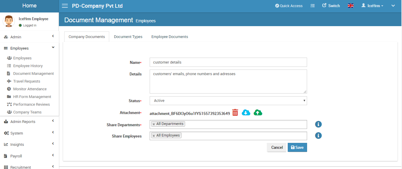 Document Management Feature In IceHrm