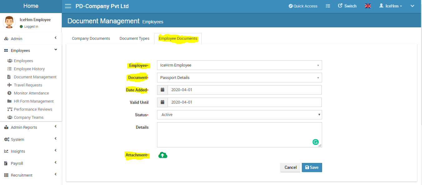 Document Management Feature In IceHrm