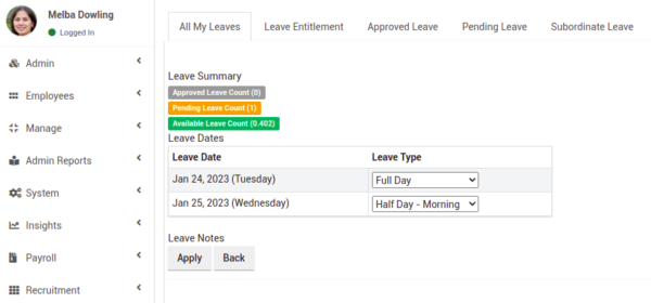 Leave Management - IceHrm