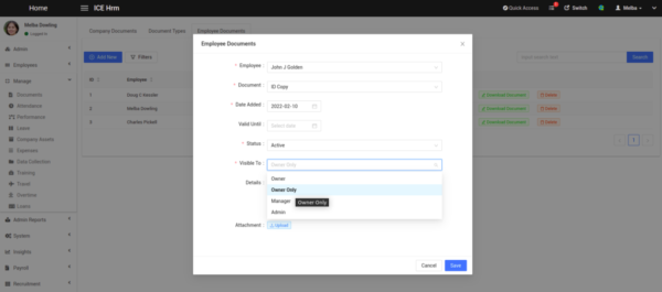 Visibility of Employee Documents - IceHrm